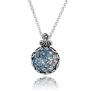 Paz Creations Women's 925 Sterling Silver Roman Glass Patina Pendant - Artisan Handcrafted Natural Organic Necklace, Handmade Jewelry Gift For Her