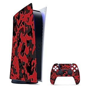 MightySkins Gaming Skin for PS5 / Playstation 5 Digital Edition Bundle - Red Modern Camo | Protective Viny wrap | Easy to Apply and Change Style | Made in The USA