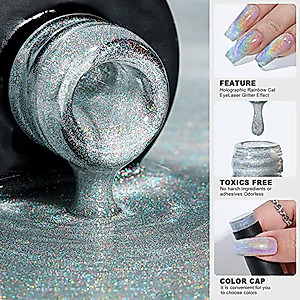 YOKE FELLOW 10ML Rainbow Cat Eye Gel Nail Polish, Soak Off UV Gel Polish Laser Holographic 9D Cat Eye Rainbow Shimmer Effect