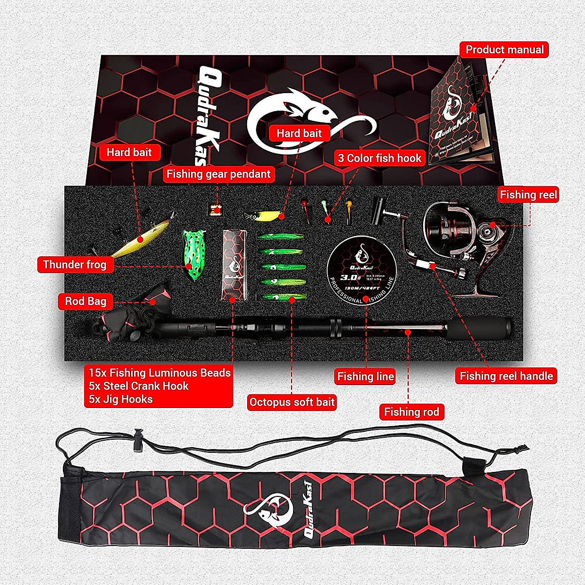 Fishing Rod and Reel Combos, Unique Design with X-Warping Painting, Carbon Fiber Telescopic Fishing Rod with Reel Combo Kit with Tackle Box, Best Gift for Fishing Beginner and Angler (270 Bule)