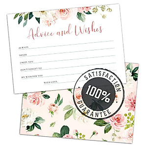 Set of 50 Advice and Wishes Cards - Double Sided Floral Cards, Perfect for the Bride and Groom, Baby Shower, Bridal Shower, Wedding Shower, Graduation Party, Retirement Party, Anniversary