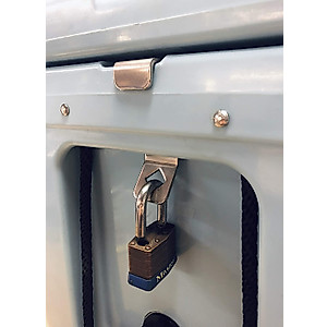 Universal Cooler Lock Brackets: Designed to fit Tie Down Slot of Mid to Large Rotomolded Ice Chests (Compatible with Yeti/RTIC Coolers) Made of Stainless Steel in The U.S.A. ( Pair )