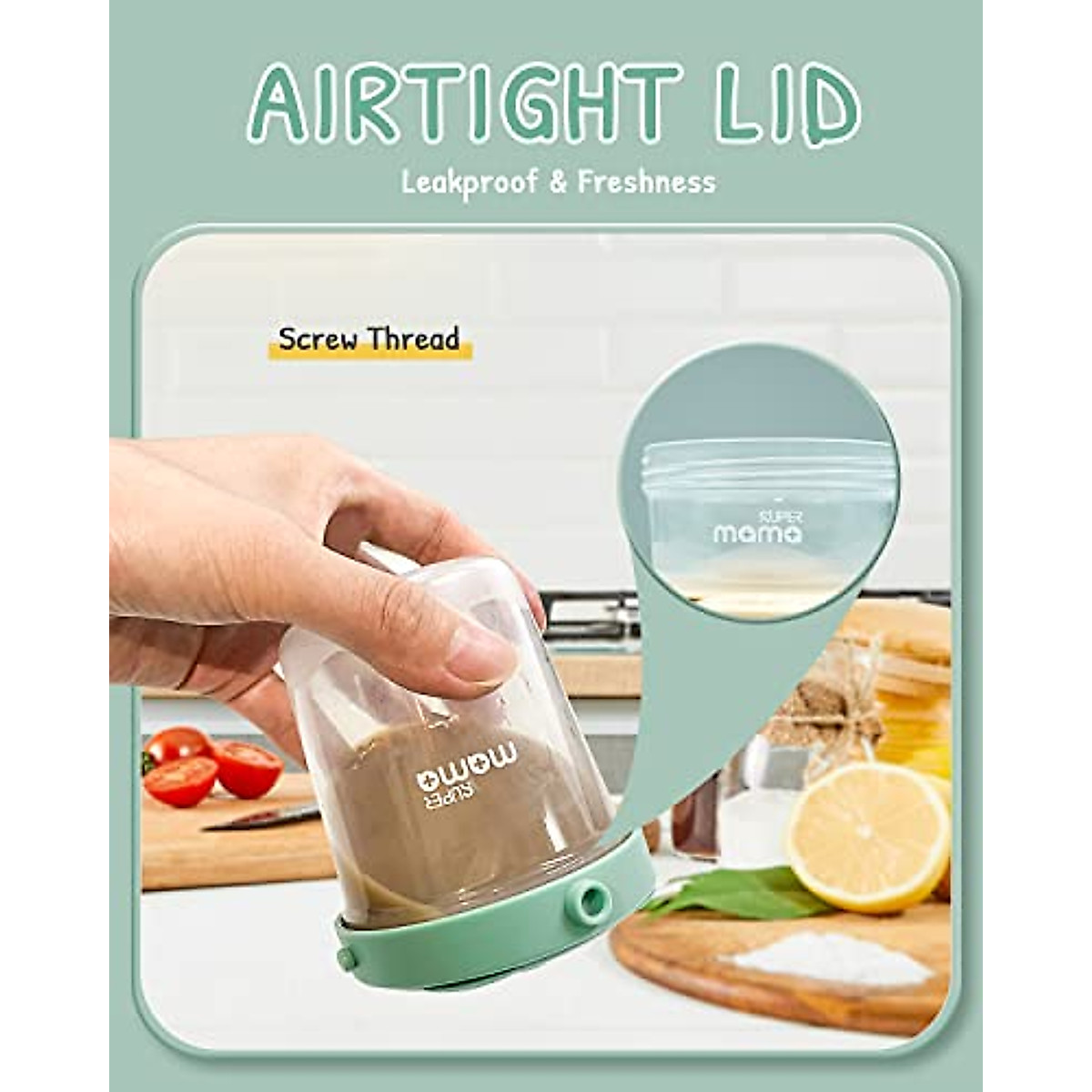 SUPERMAMA Stackable Baby Food Containers 12 Set(2/4/7oz), Baby Food Storage Containers with Airtight Lids, Baby Food Jars Freezer Safe, Easy to Store & Keep Fresh, Microwave Safe, BPA Free, Green