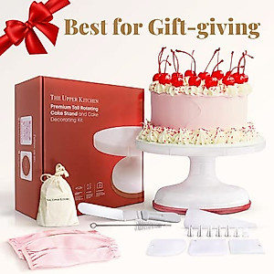 The Upper Kitchen Cake Spinner – Best Cake Spinner Turntable for Decorating, Tall Spinning Cake Stand for Decorating, Rotating Cake Stand, Small Revolving Cake Stand, White Cake Decorating Stand