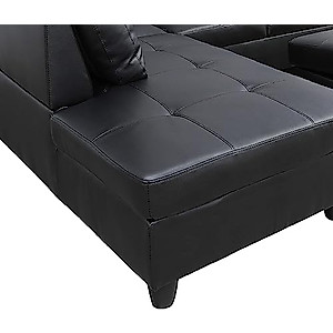 FANYE Linen Upholstery 82" Sectional w/Reversible Storage Chaise, L-Shaped 3-Seaters Corner Pull Out Sleeper Bed for Home Apartment Office Living Room Furniture Sets, Dark Gray Sofa & Couch, Black 1