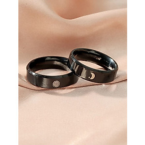 HUASAI Sun and Moon Rings for Couples Matching Promise Couples Rings for Girlfriend Boyfriend Moon Star Rings Set(Matching Rings Size 8)