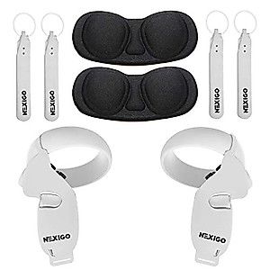 NexiGo Newest Touch Controller Grip Cover & Knuckle Strap & Lens Protect Cover Set for Oculus Quest 2, Professional Silicone Protection Accessories, Sweatproof, Anti-Fall, Matte White