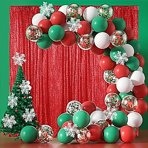 Hahuho Red Sequin Backdrop Curtain, 2PCS 2FTx8FT Glitter Backdrop Curtain for Parties, Christmas, Wedding, Party Decoration（2 Panels, 2FT x 8FT, Red