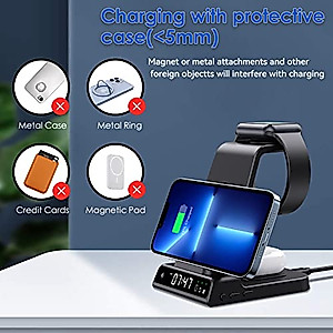doeboe Wireless Charger, 3 in 1 Charging Station for Multiple Devices Apple with Digital Clock for iPhone 14/13/11/12/Pro Max/XR/AirP od Pro/3/2, Charger Dock for Apple Watch Series 8 7 SE 6 5 4 3 2 1