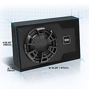 BOSS Audio Systems B12ES 12 Inch Powered Car Subwoofer Package - 1200 High Output, Built-in Amplifier, Low Profile, Remote Subwoofer Control (16 ft Cable)