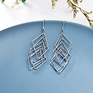 925 Sterling Silver Threader Earrings Geometric Rhombus Tassel Dangle Drop Long Charm Earrings Jewelry Gifts for Women