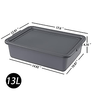 Doryh 13 L Gray Commercial Bus Box Tubs with Lids, 4-Pack Plastic Utility Bus Box