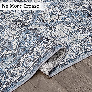 CAREMEE Area Rug 2x6 Runner Rug Light Blue Persian Hallway Indoor Rug Retro Distressed Carpet Thin Rug Machine Washable Accent Rug Lightweight Non Slip Kitchen Living Room Bedroom, 2' x 6' Blue