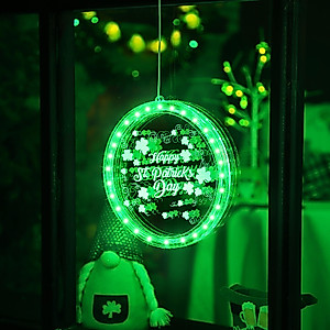 Enhon St. Patrick's Day Clover Window Light Decoration, Backdrop Decorative Saint Patrick Green Light for Windows Pathway Patio Bedroom Party Holiday Wall Decor (Word Style)