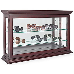 Displays2go 34" Countertop/Wall Mount Display Case, Adjustable Shelves, Locking - Mahogany (DCC3422MH2)