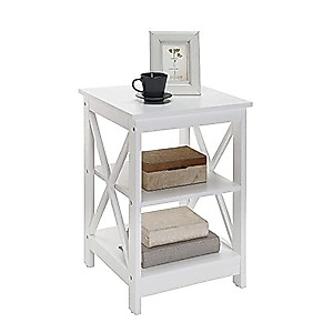 Convenience Concepts Oxford End Table 15.75" - Modern Living Room Table with Storage Shelves, Transitional Nightstand Side Table for Home Decor and Display, White