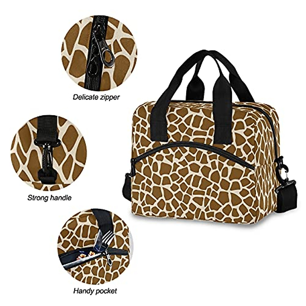 KEEPREAL Giraffe Skin Texture Print Insulated Lunch Bag with Shoulder Strap & Carry Handle, School Lunch Box for Kids, Eco-friendly Cooler Bag Tote Bag for Men,Women
