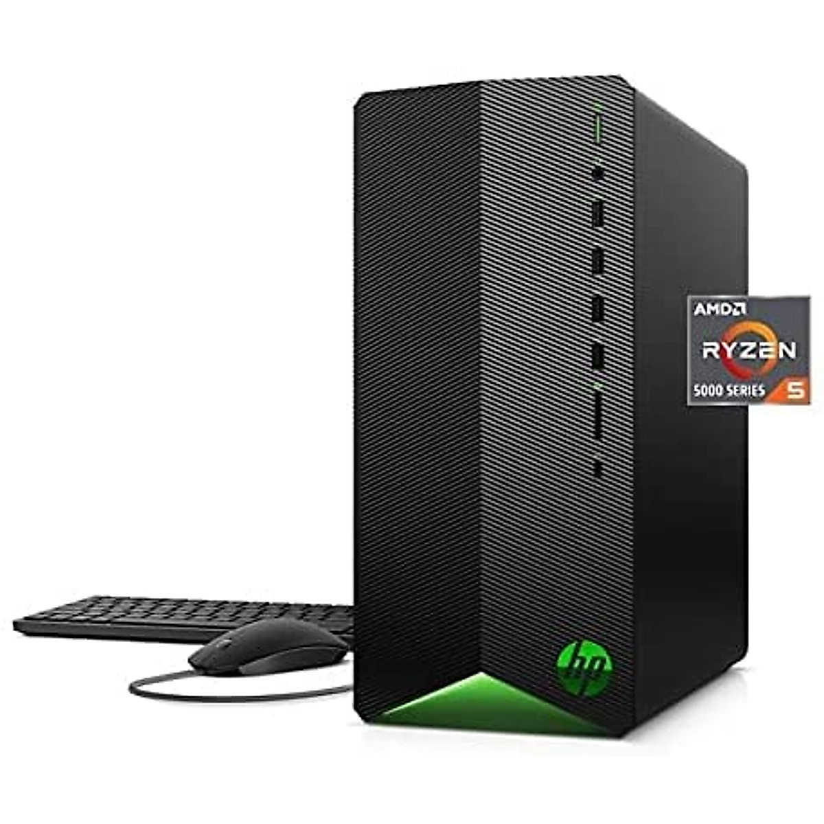 HP 2022 Pavilion Gaming Desktop, AMD Ryzen 5 5600G 6-Core Processor, AMD Radeon RX5500 4 GB, 8GB RAM, 256GB SSD, HDMI, WiFi, Bluetooth, Mouse + Keyboard, Windows 11 Home, Black, IFT 32GB USB Drive