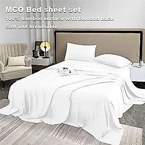 MCO Bedding Twin Bed Sheets Set - 100% Bamboo Sheets - Cooling Breathable Bedding Set with 16" Deep Pocket (3 Pieces, Twin, Warm White)