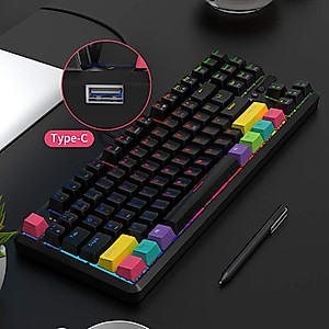 NACODEX K870T TKL Wired/Wireles RGB Mechanical Keyboard | Tenkeyless Bluetooth Keyboard with Volume Wheel Design | 10PCS Mixed Color Keycaps, Up to 3 Devices for Office Gaming (Blue Switch)