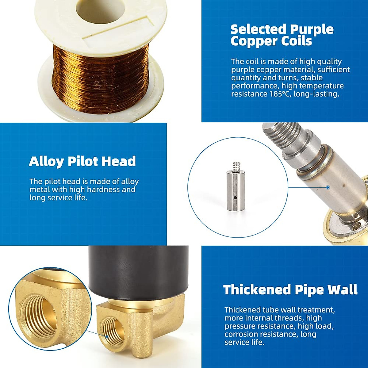 CGELE Brass Electric Solenoid Valve 12V 1/4"（inch） Pneumatic Air Valve Normally Colsed for Water Air Gas Fuel Oil