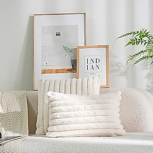 DEELAND Pack of 2,Double-Sided Faux Fur Plush Decorative Throw Pillow Covers Fuzzy Striped Soft Pillowcase Cushion Covers for Sofa Couch Bedroom