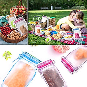 42Pcs Reusable Mason Jar Zipper Bags & Silicone Telescopic Funnel Set Multi-Size Mason Jar Zipper Bags, Food Storage Bags Fresh-Keeping Storage Bags, Leak-Proof Zipper Bags for Kitchen Travel Camping Picnic