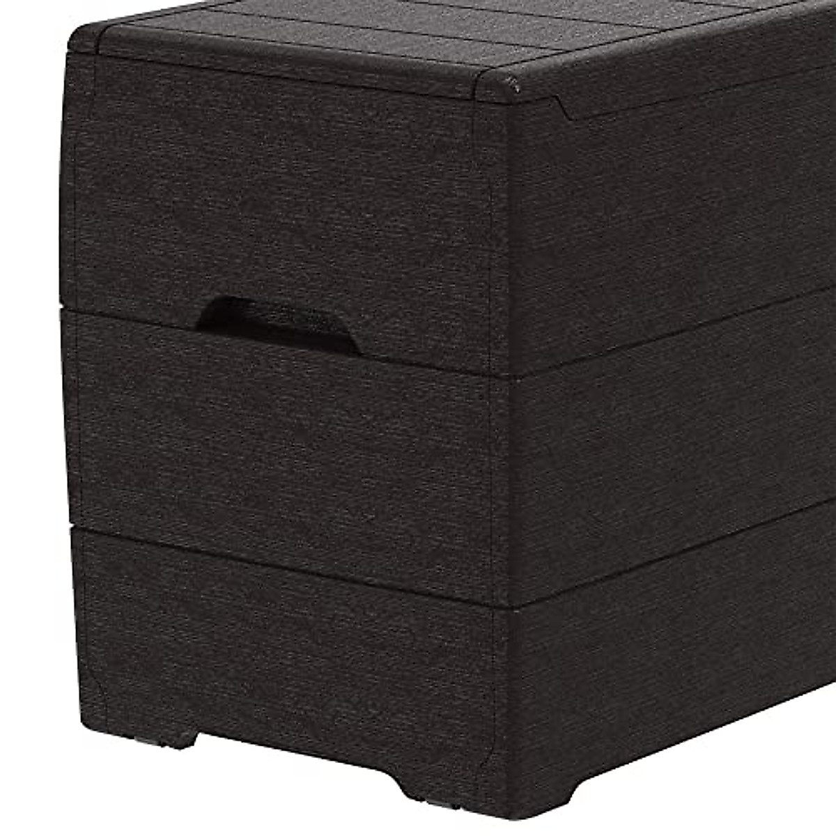 DuraMax 71 Gallon Outdoor Furniture Organizer Storage Box Bench with Wheels and Side Handling Grip for Patio, Deck, and Garden, Brown