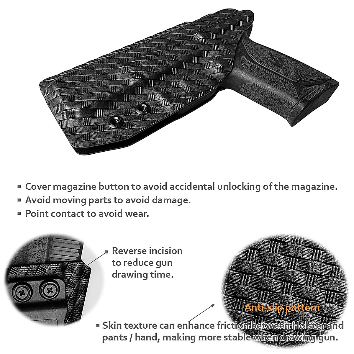 Ruger Security 9 Holster, Carbon Fiber Kydex Holster IWB for Ruger Security-9 Pistol Case Inside Waistband - Kydex IWB Holster Ruger Security 9 Gun Accessories (Black, Right)