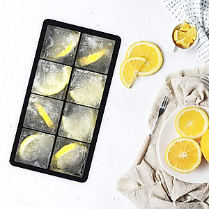 Bangp Large Ice Cube Trays with Lids 2 Pack,Silicone Ice Trays for Freezer,Easy Release Silicone Ice Cube Tray,8 Big Square Ice Cubes per Tray Ideal for Cocktails,Whiskey,Soups and Frozen Treats