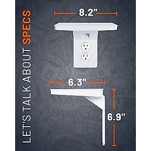 ECHOGEAR Wide Outlet Shelf - Next-Gen Design with Built-in Cord Storage & Room for Bulky Plugs - Works with Both Standard & Decora Outlets - Quick Install with Included Hardware