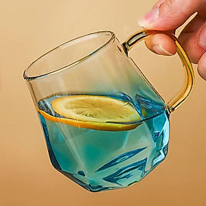 Pturey Gradient Blue Heat Resistant Glass Coffee Cups Set Of 4, Crystal Diamond Shape 11oz Glass Espresso Cups, Borosilicate Glass Tea Cups