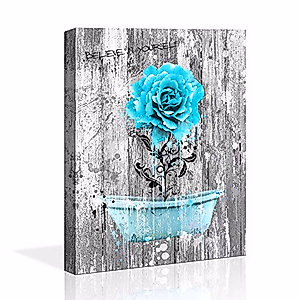 ZEYDRT bathroom decor Picture blue rose wood Wall Decor Painting Rural Home Decoration pink Bath crock picture Nostalgic Wooden Artwork Watercolor Frame Home Decor Bedroom Bathroom Wall art