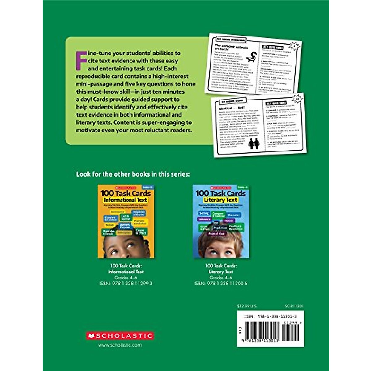 100 Task Cards: Text Evidence: Reproducible Mini-Passages With Key Questions to Boost Reading Comprehension Skills