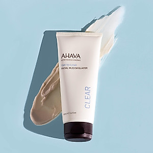 AHAVA Time To Clear Facial Mud Exfoliator - Gentle mud-based scrub to purify, exfoliate & fresh the skin, unveils radiant, boosts skincare absorption, with Osmoter, Vitamin E & Dead Sea Mud, 3.4 Fl.Oz