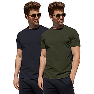 2 Pack Men's Performance T-Shirt Wrinkle-Resistant Quick Dry Short Sleeve Moisture Wicking UPF 50+ Sun Protection Sports(Black Army Green,M)