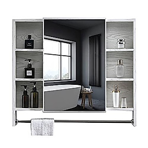 Wall Mounted Framless Medicine Cabinet, Smart Touch Mirror Cabinet with Mirrored Doors and LED Light Band, 3 Open Shelf and Towel Rack, Waterproof Bathroom Furniture ( Color : Gold , Size : 70x13x90cm