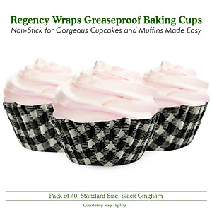 Regency Wraps Greaseproof Professional Grade Standard Baking Cups, Pack of 40, Black Gingham