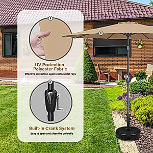 YSSOA 9' Patio Umbrella Outdoor Table Market Yard Umbrella with 8 Sturdy Ribs, Tan