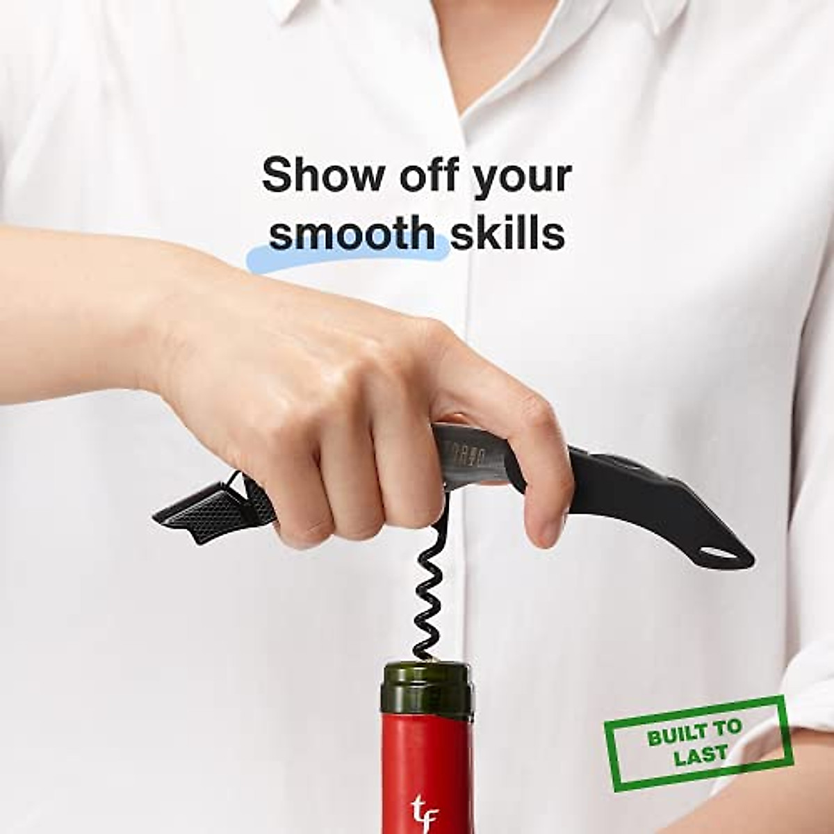 Vintorio Professional Waiters Corkscrew - Wine Key with Ergonomic Rubber Grip, Beer Bottle Opener and Foil Cutter (1 Pack)