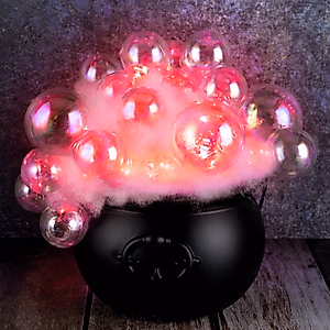 Liliful Light up Bubble Cauldron DIY Set, 7.68" Black Plastic Witches Cauldron with Handle 24 Pcs Clear Plastic Balls and String Light Halloween Cauldron Candy Bowl for Halloween Decorations (Red)