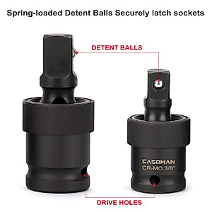 CASOMAN 3-Piece Impact Universal Joint Set - 1/4", 3/8" and 1/2" Drive, CR-MO, Impact Grade, U-Joint Sockets Swivel