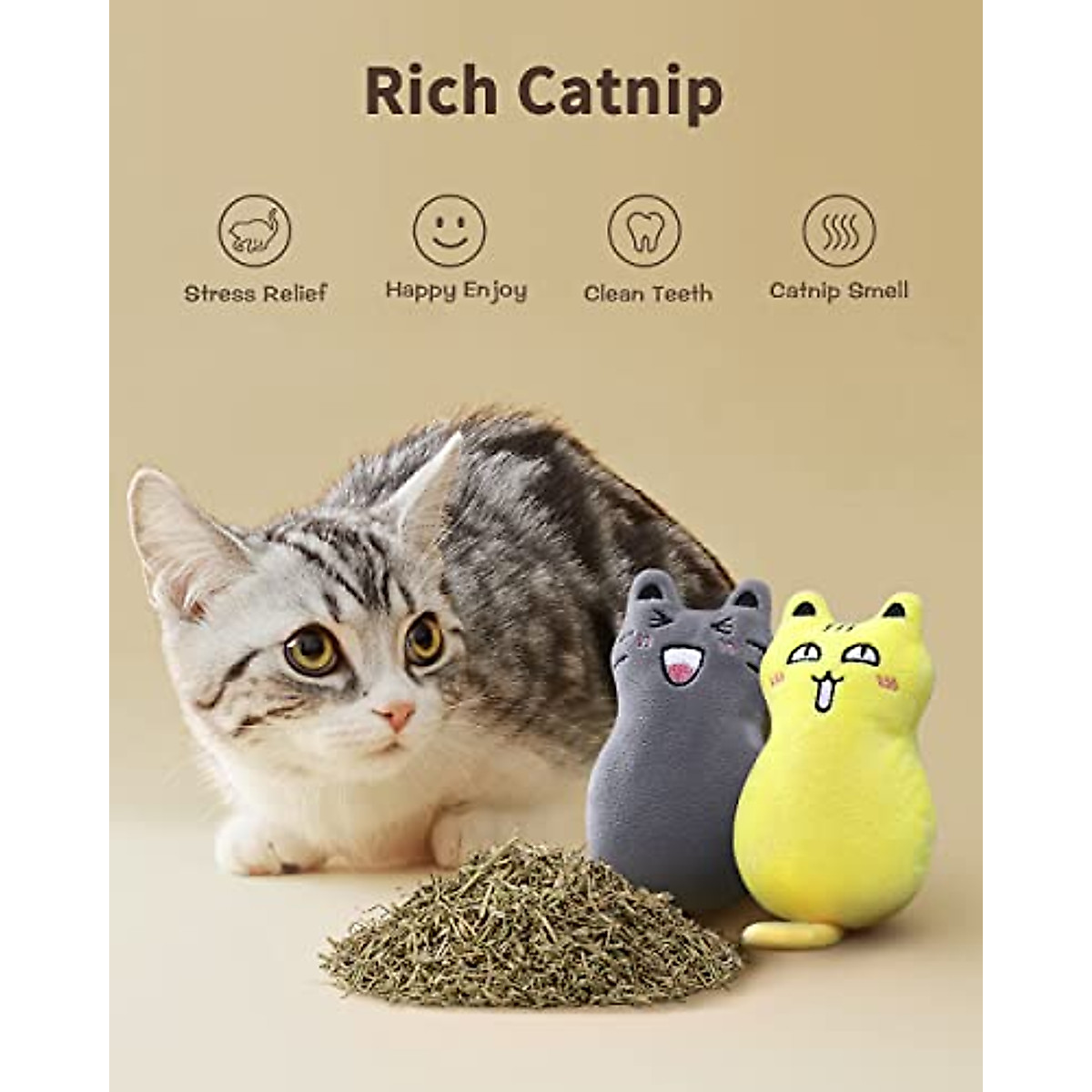 Feeko 5Pcs Catnip Toys, Cat Pillow Toys, Rattle Sound, Cat Toys for Indoor Cats Interactive with Cute Cat Toy Set, Cat Teething Chew Toy, Bite Resistant Catnip Toys Plush Gift