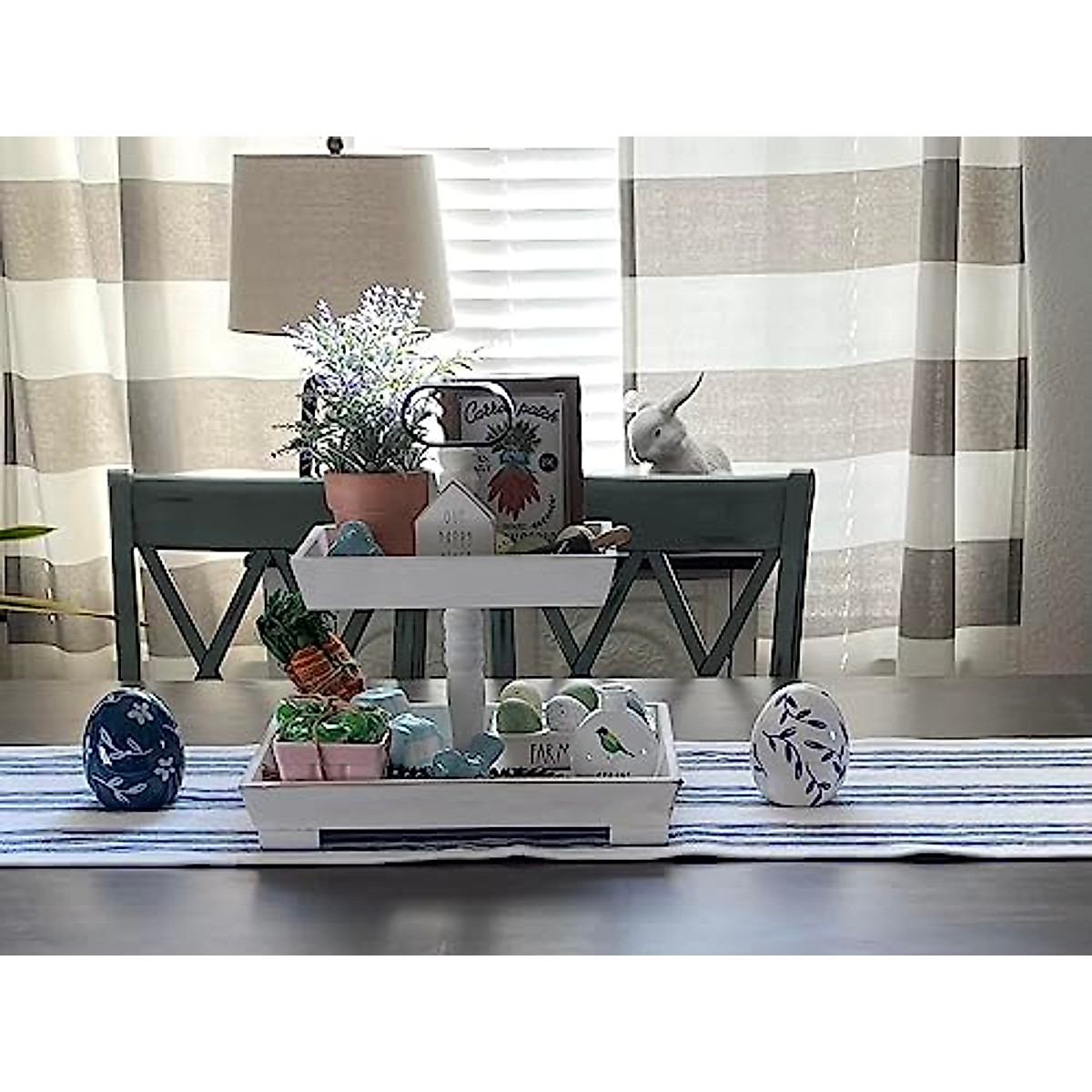 2 Tiered Tray, 2 Tier Wood Tiered Tray, 2 Tiered Tray Farmhouse,White Tiered Tray for Rustic Home Sweet Home Kitchen Decor for Valentine's Day Halloween Christmas Easter