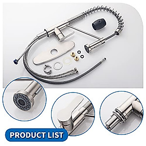 Kitchen Sink Faucets, GUSITE Spring Stainless Steel Single Handle Kitchen Faucets with Pull Down Sprayer, 1 or 3 Holes (Brushed Nickel)