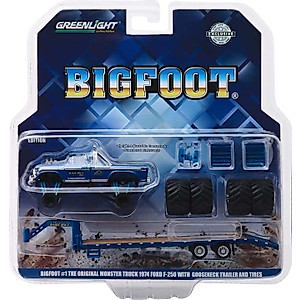 Greenlight 30054 Bigfoot #1 1974 F 250 Monster Truck on Gooseneck Trailer w/Replacement Tires (Hobby Exclusive) 1:64 Scale