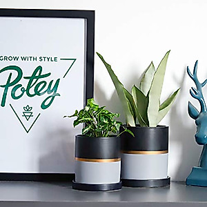 POTEY 052004 Planter Pots Indoor - 4.9 & 3.9 Inch Modern Home Decor Cylinder Ceramic Flowerpot Bonsai Container with Drainage Holes&Saucer for Indoor Plants Flower Succulent(Plants NOT Included)