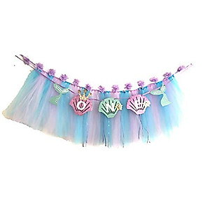 2 in 1 Mermaid 1st Birthday Party Supplies High Chair Tutu Tulle Decoration for Baby Purple Blue Shell "ONE" Pennant Under The Sea Mermaid Happy Birthday Favors for Highchair
