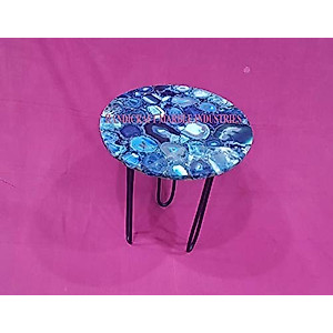 21" Inch Round Blue Agate Coffee Table with Hair Pin Style Metal Base, Agate Round Coffee Table, Agate Side Table Home Decor, Piece Of Conversation, Family HeirLoom