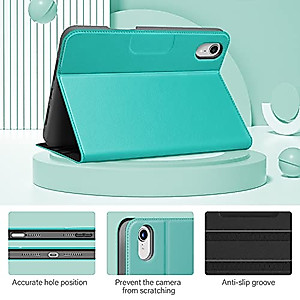 BloxFlag iPad Mini 6 Case 2021 6th Generation 8.3 Inch Smart Folio Stand Protective Cover with Pencil Holder/Pocket/Auto Sleep/Wake Function Vegan Leather Case for iPad Mini 6th Gen (Green)